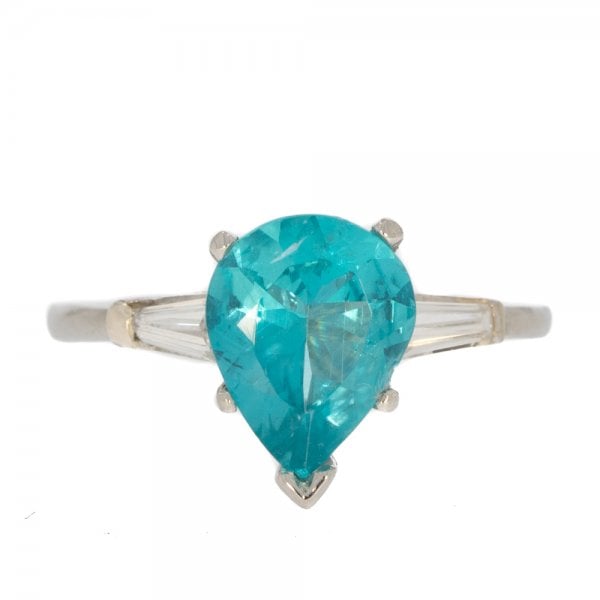 Antique Art Deco Platinum Apatite & Diamond Three Stone Ring - Rings ...