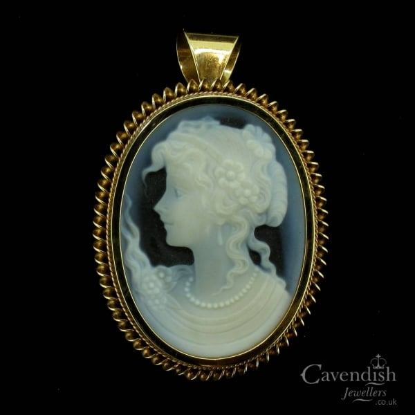 Spectacular 9ct Gold & Blue Agate Vintage Cameo Brooch Pendant ...